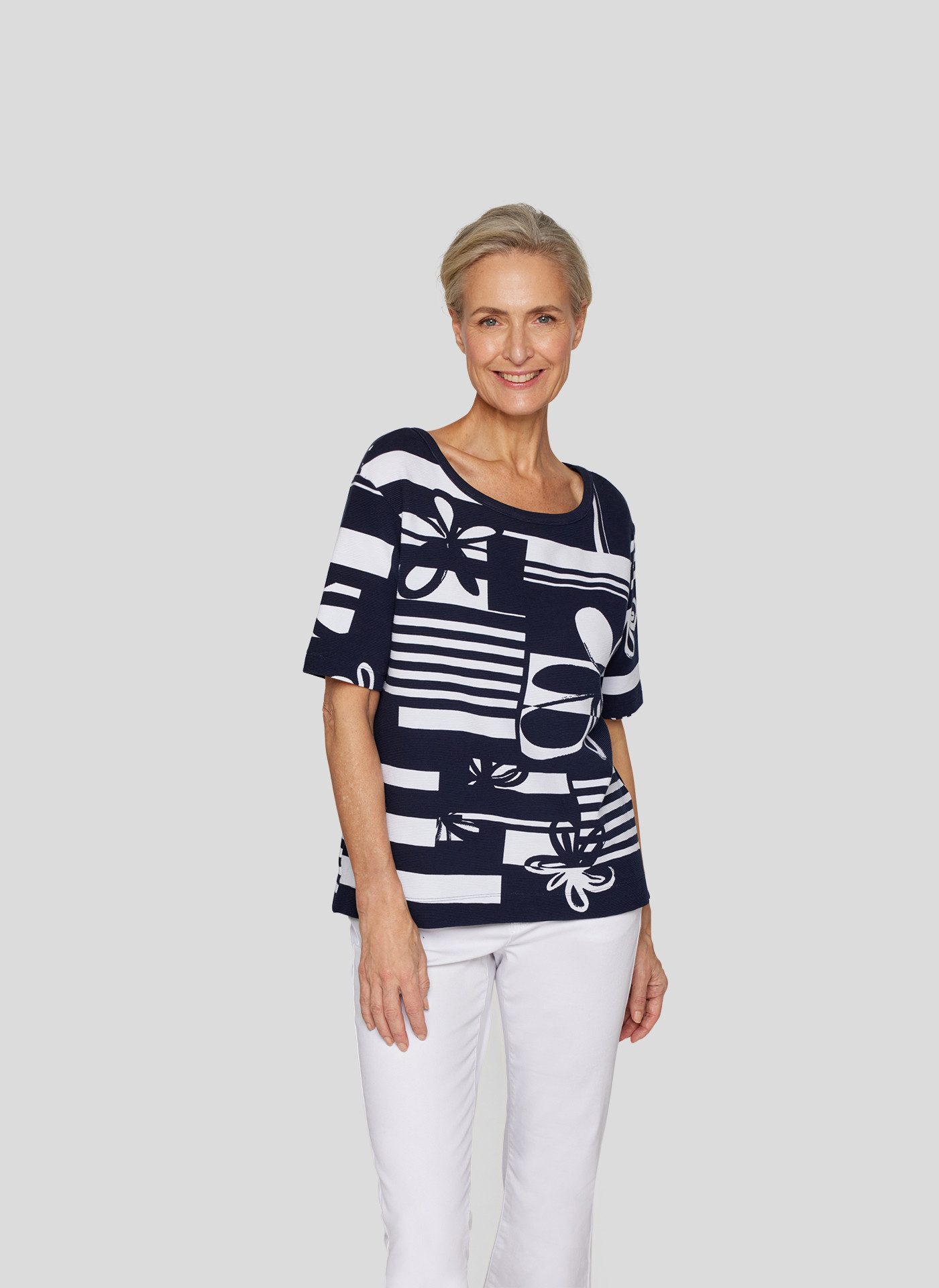 Rabe Print-Shirt T-Shirt, Modernes Shirt mit Streifen und floralen Akzenten