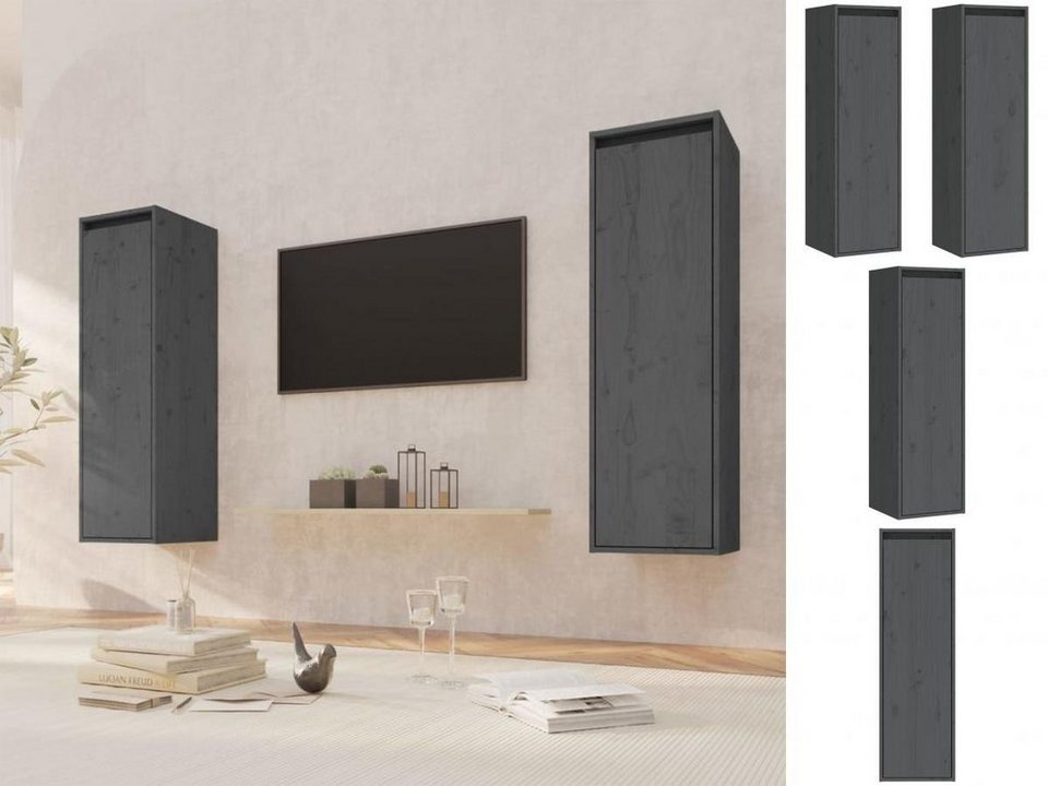 Vidaxl Regal Wandschränke 2 Stk Grau 30x30x100 Cm Massivholz Kiefer