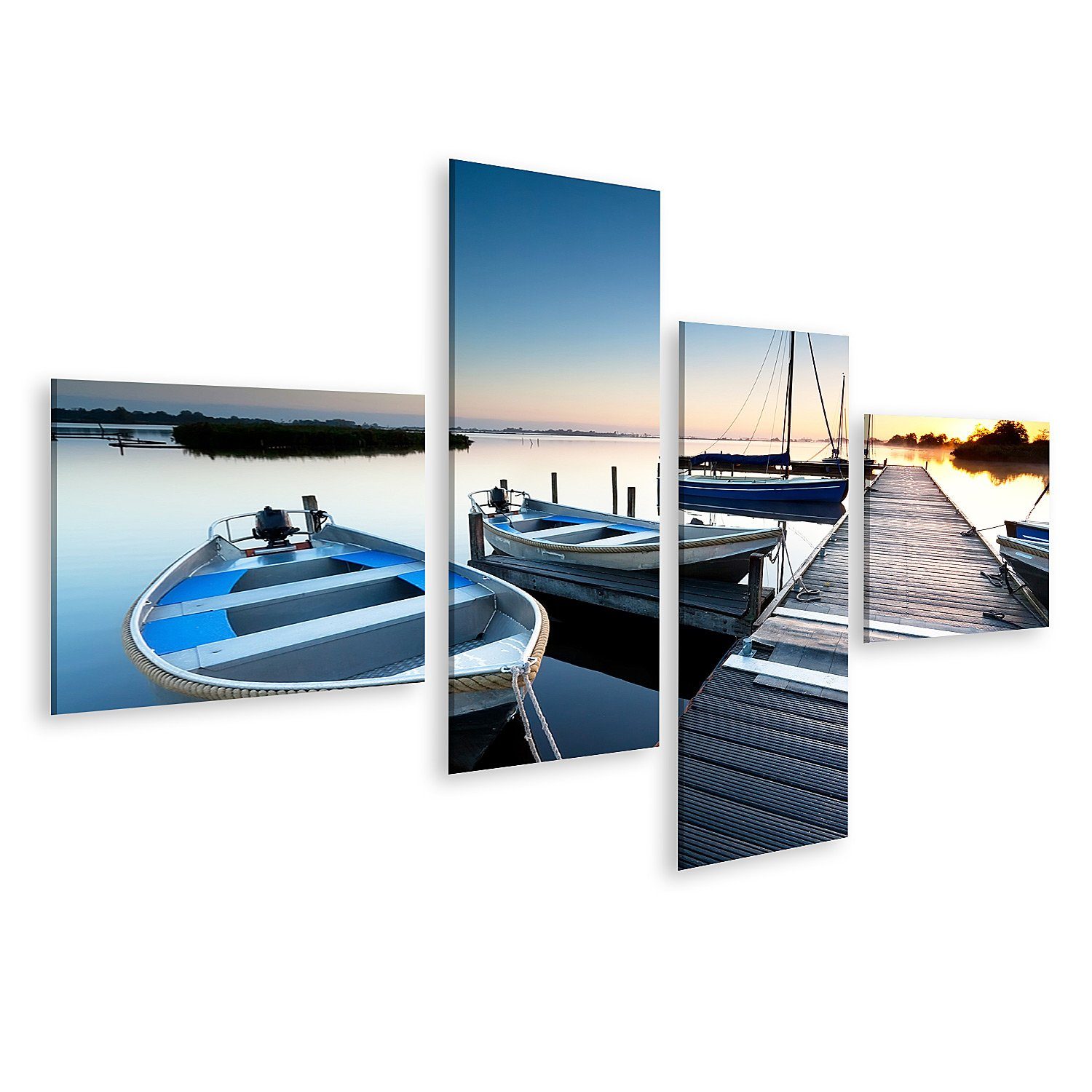 islandburner Leinwandbild Bild auf Leinwand Sonnenaufgang Über See Hafen Mit Booten Und Pier 15