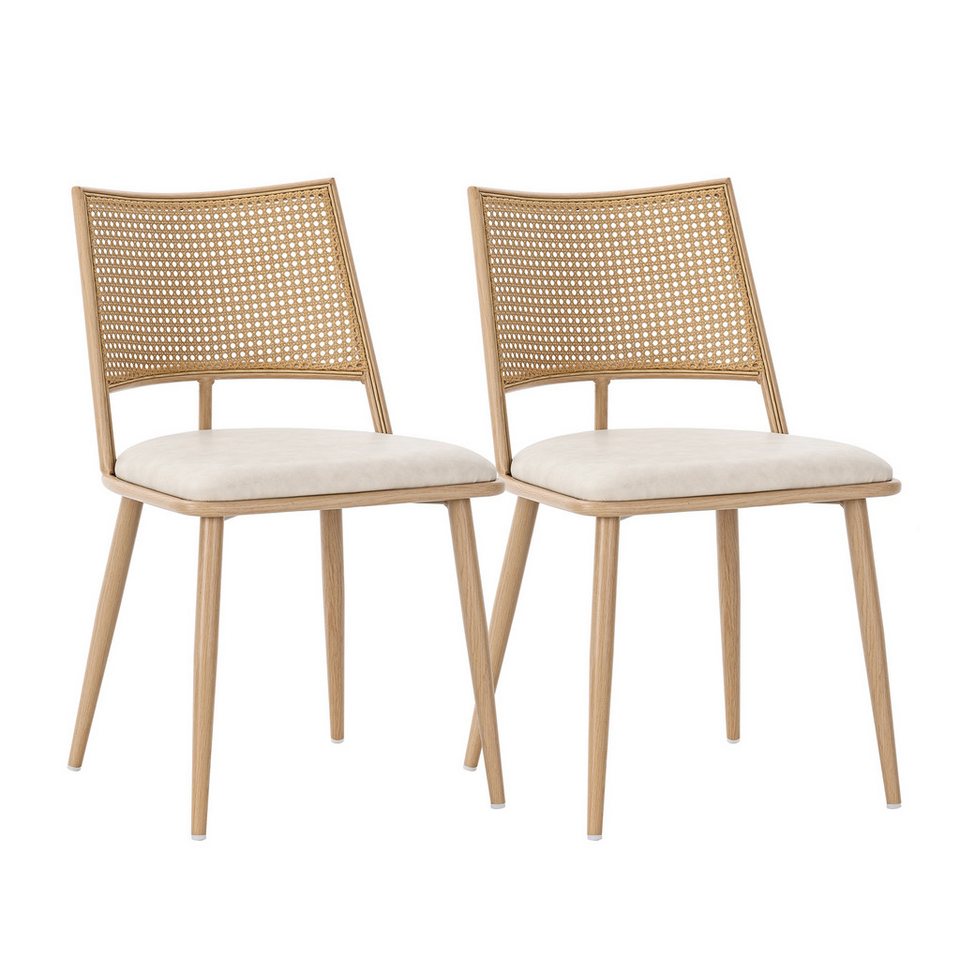 Modfu Esszimmerstuhl Polsterstühle 2 St Metallbeinemit Rattan