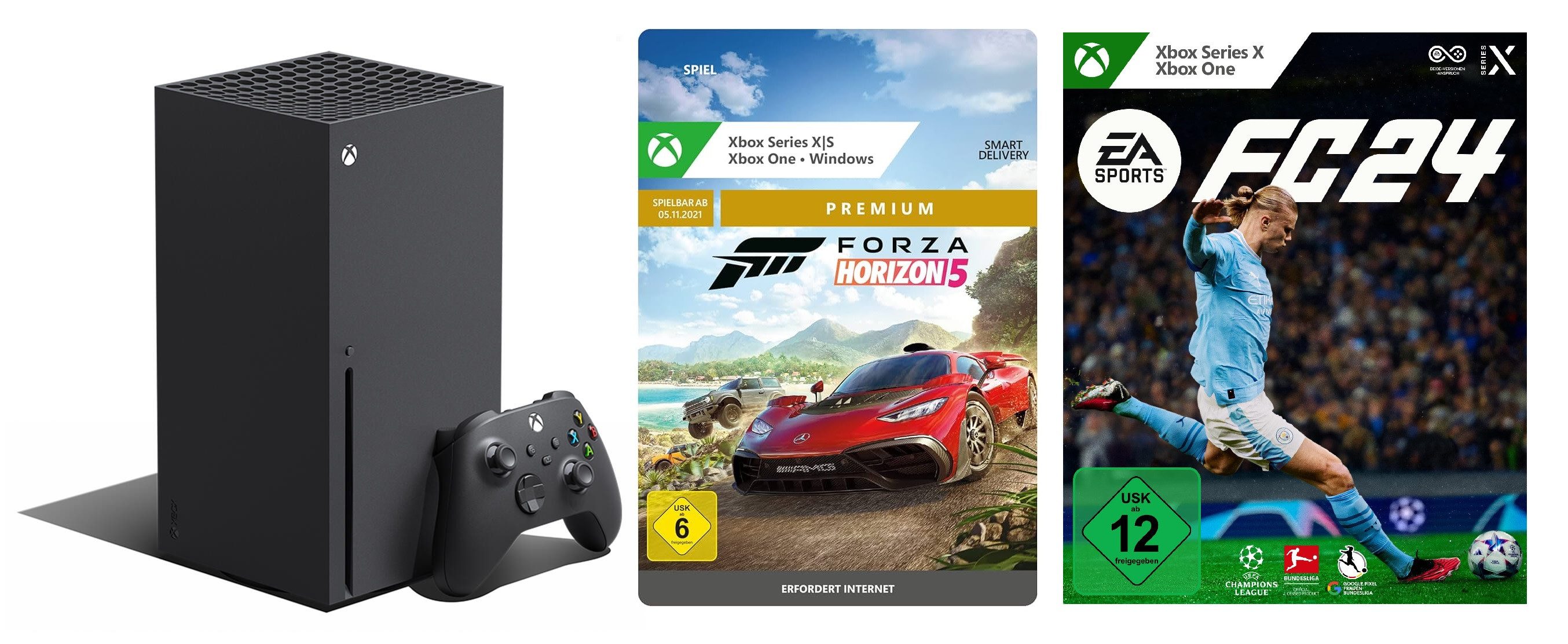 Microsoft Xbox Series X FC 24 Code Forza Horizon 5 Premium Edition Code 1TB Bundle inkl. Spiele FIFA 24 Forza Horizon 5 DIGITAL 4K Gaming