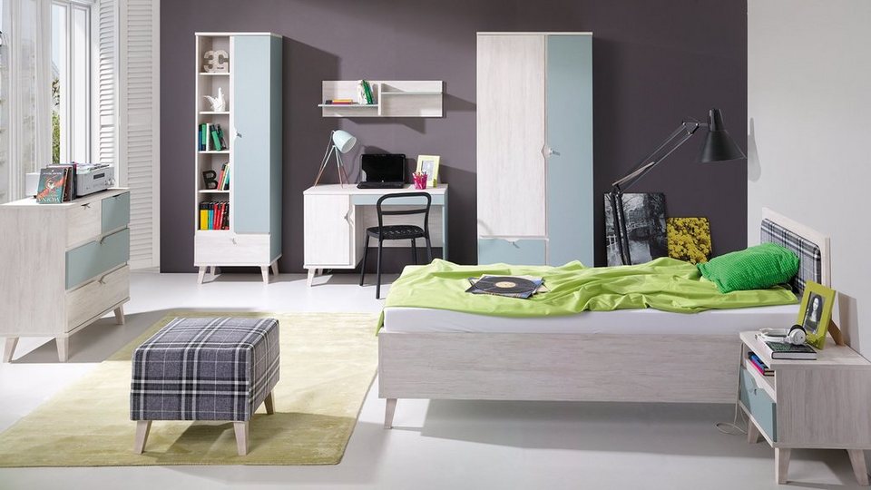 99rooms Jugendzimmer Set Antares Weiß Matt Blau Komplettset Set 7