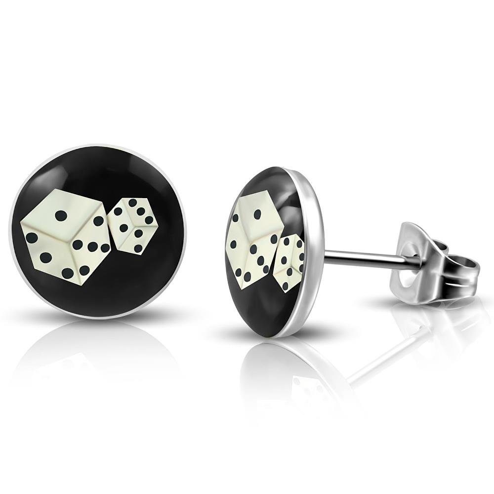 Bungsa Ohrstecker Set Ohrstecker Würfel Lucky Dice Schwarz Silber Aus