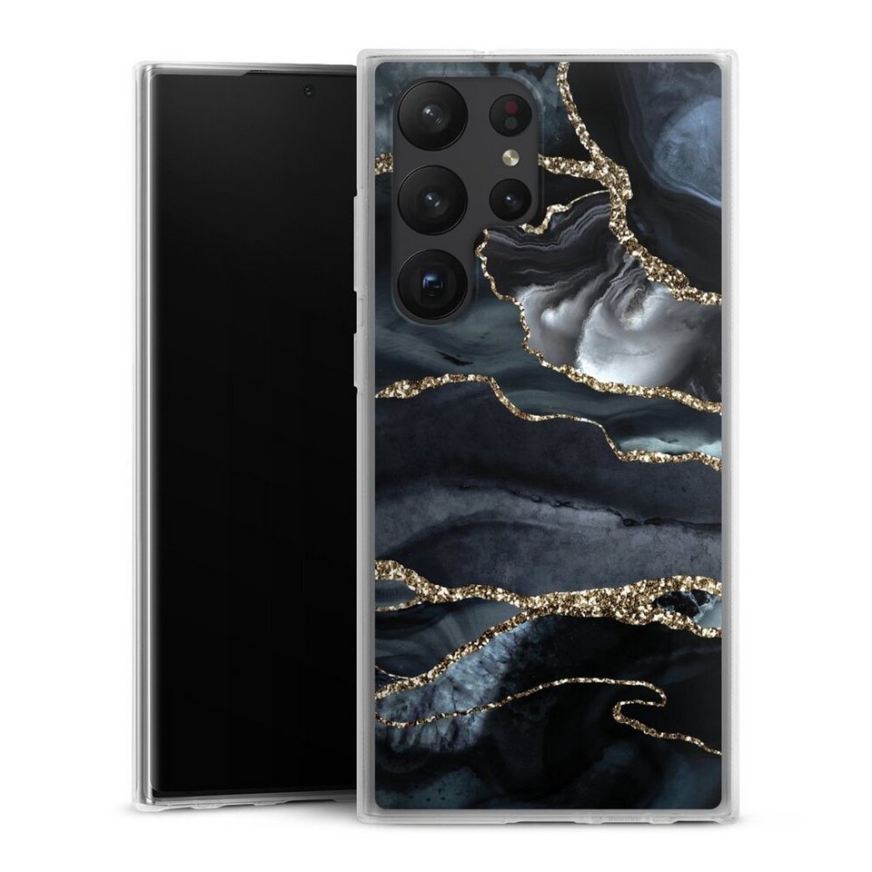 Deindesign Handyhülle Glitzer Look Marmor Trends Dark Marble Gold