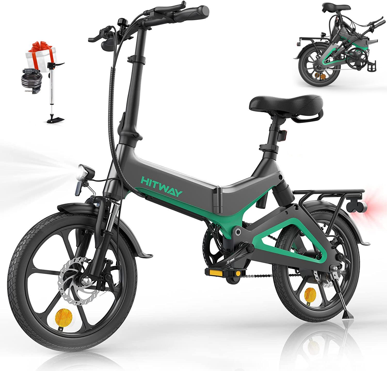 HITWAY E-Bike, Elektrofahrrad 16" 36V/7.5Ah 250W Max.45km Klappräder