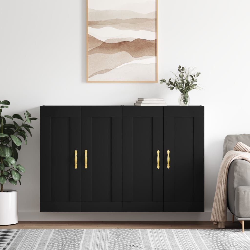 Vidaxl Sideboard Wandschränke 2 Stk Schwarz Holzwerkstoff 2 St