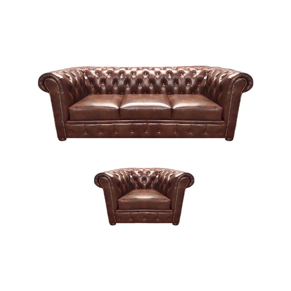 Jvmoebel Chesterfield Sofa Polstermöbel Leder Sofa Dreisitze Braun