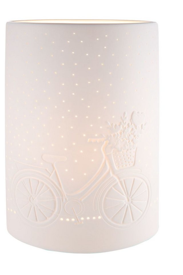 Gilde Tischleuchte Gilde Lampe Blumenfahrrad Weiß H 28cm X B 18cm