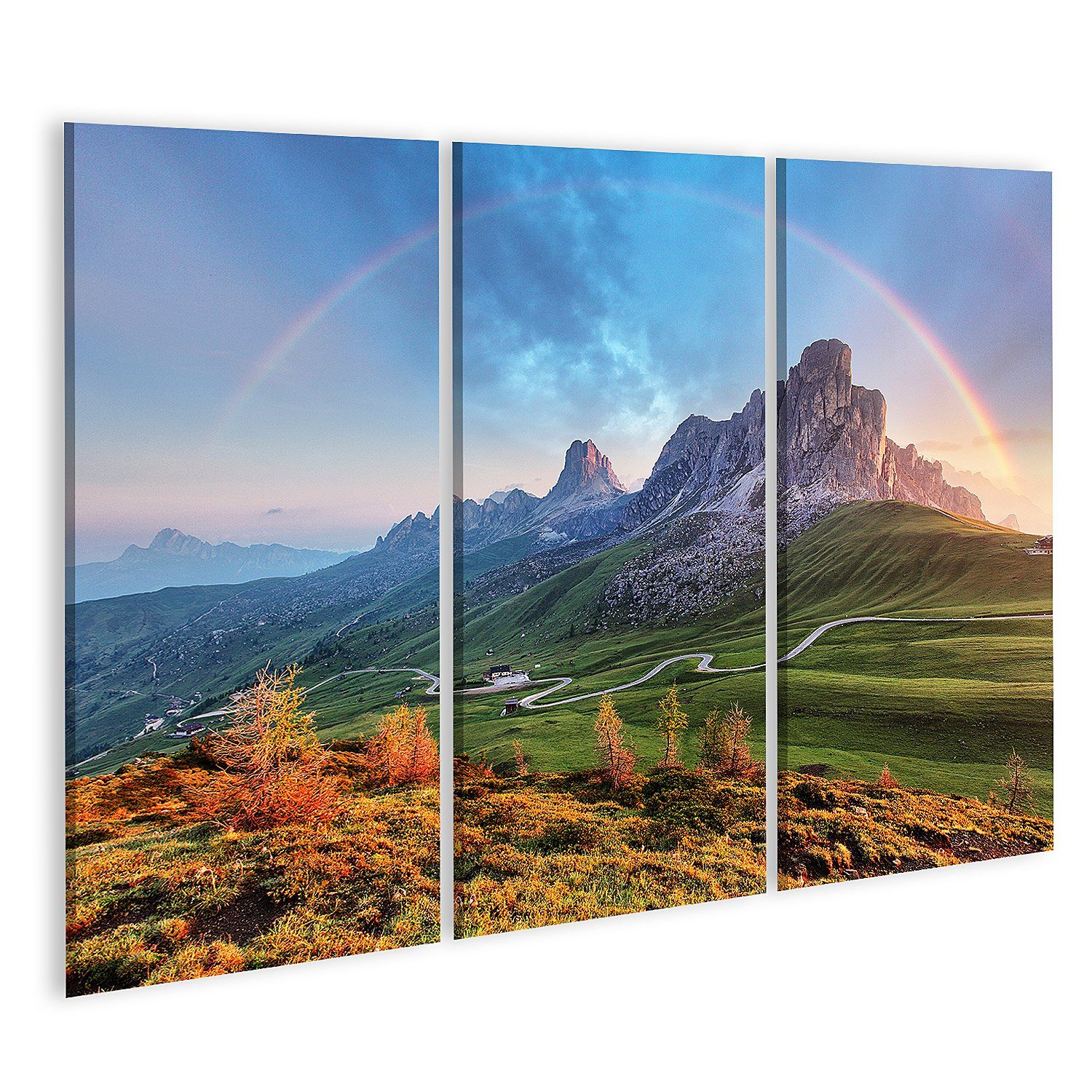 islandburner Leinwandbild Bild auf Leinwand Landschaft Natur Berge Alpen Regenbogen Wandbild ...