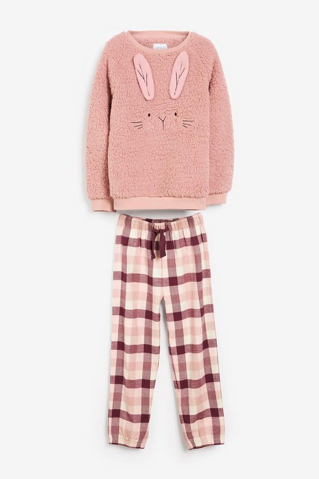 Next Pyjama Fleece Bunny Lounge Set Mit Karierter Hose 2 Tlg