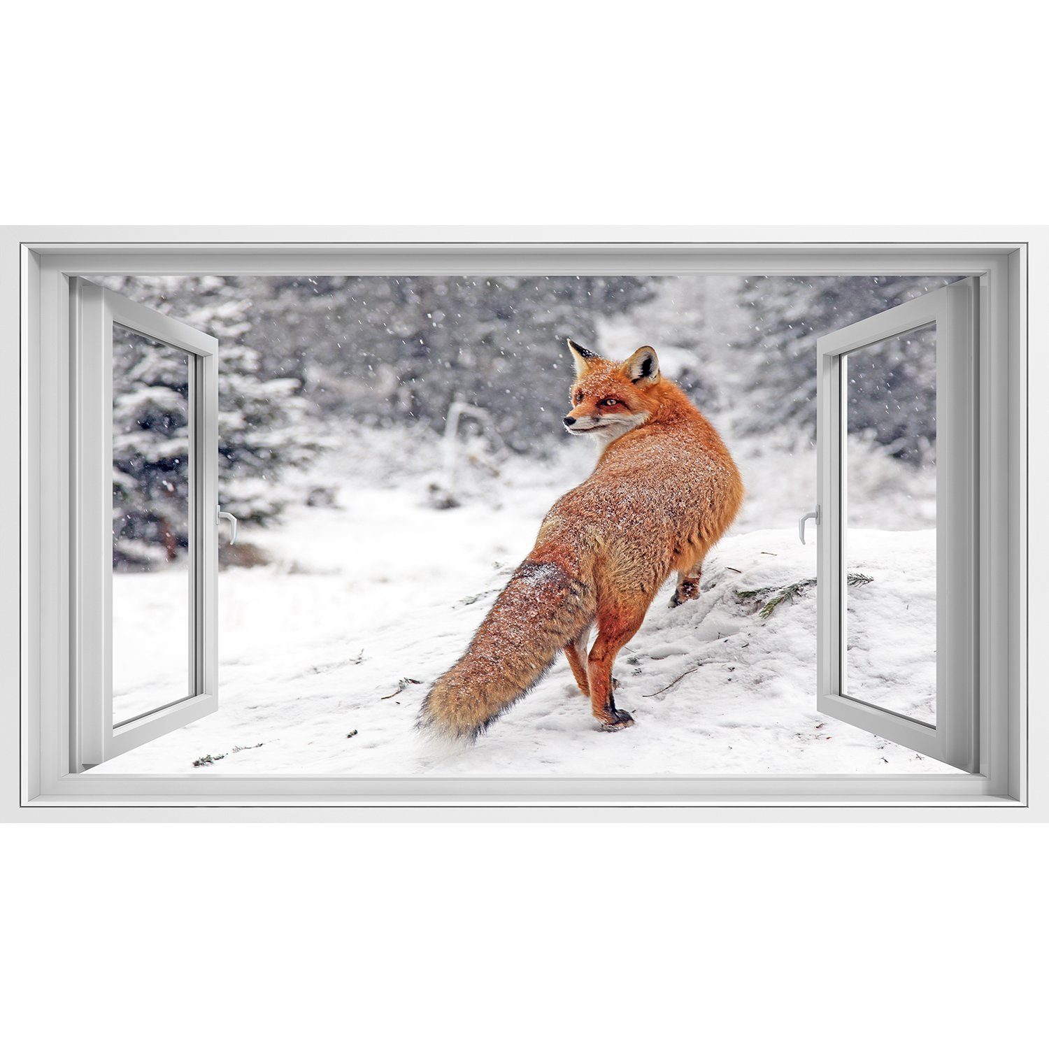 islandburner Leinwandbild Fensterblick Fuchs im Wald der Hohen Tatra Slowakei Sagenhafter Effekt