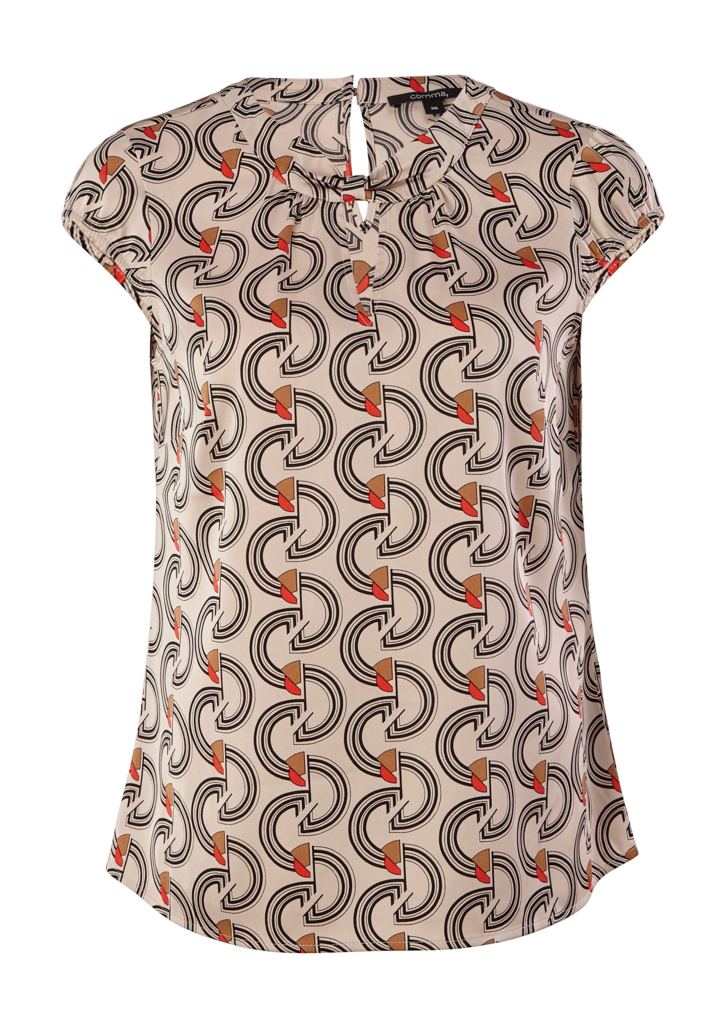 Comma Kurzarmbluse 60114 Comma Satinbluse Mit All Over Print Bluse