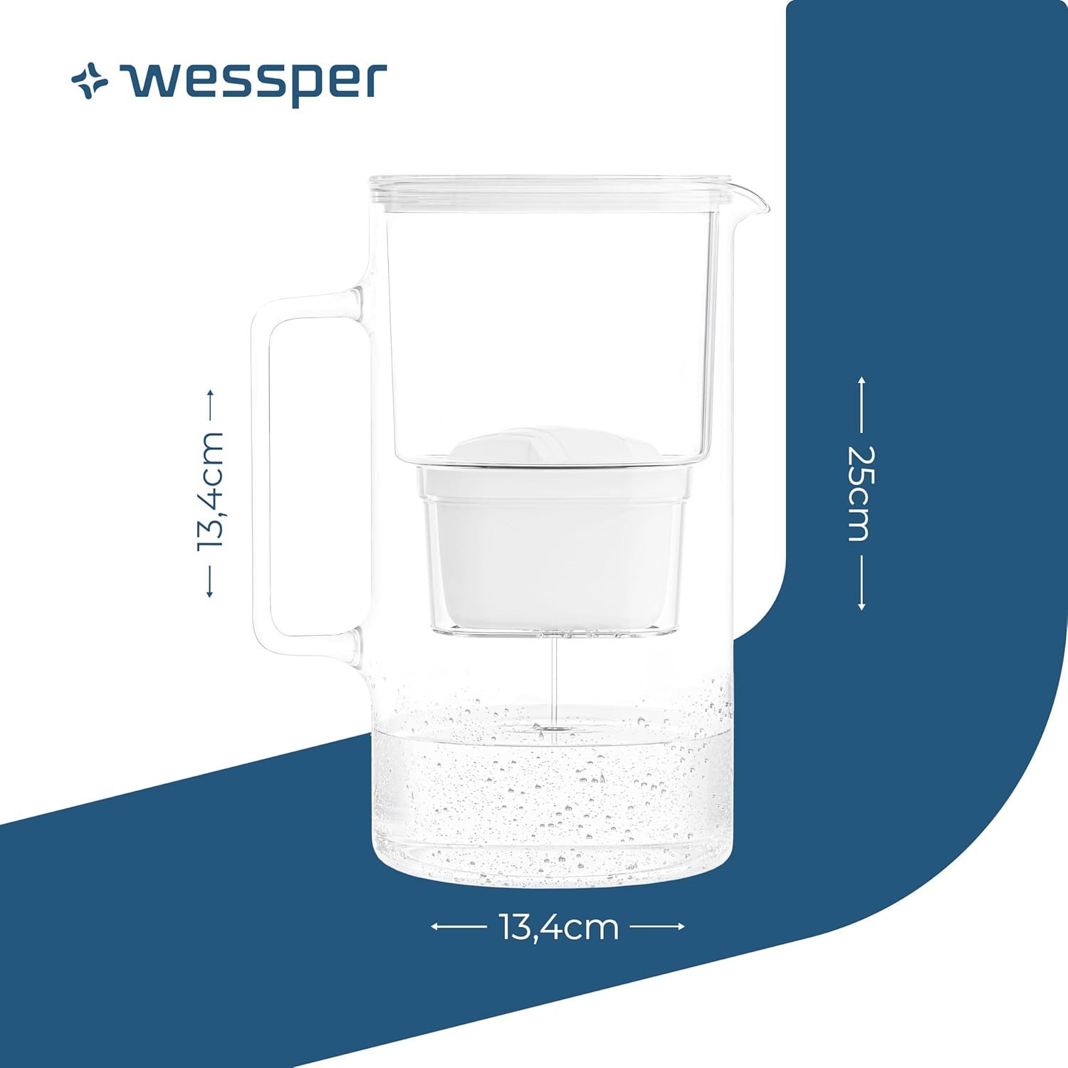 Wessper Kalk- und Wasserfilter aus Glas, D2 Borosilicate Glaskanne 3,0 ...