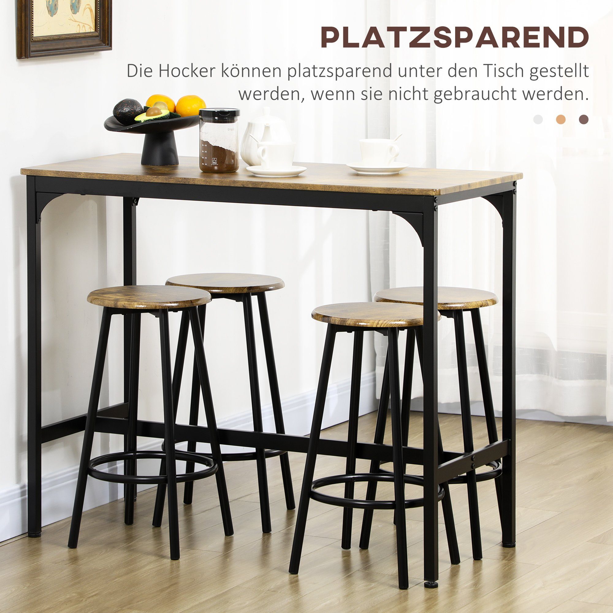 HOMCOM Bargruppe Bartisch mit Barhocker Set, (Essgruppe, 5-tlg ...