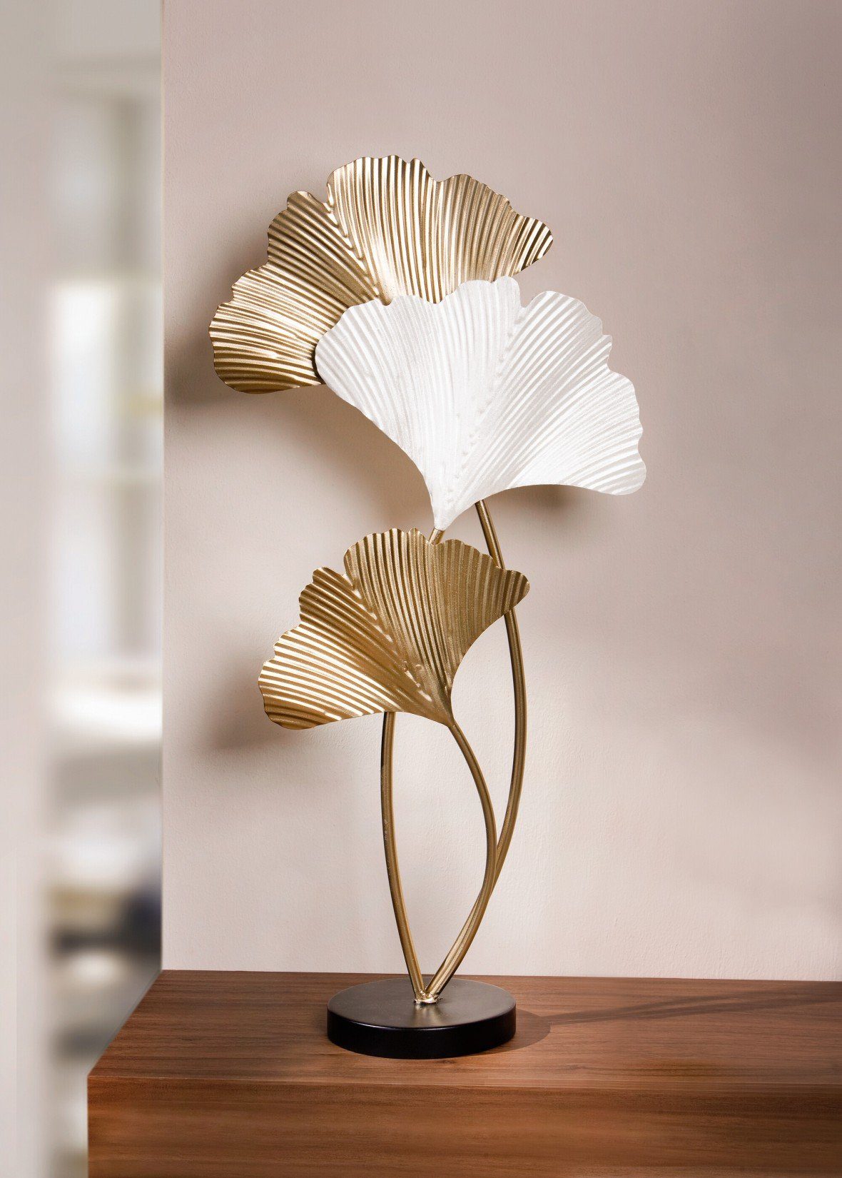 Dekoleidenschaft Dekofigur Gingko Blätter Aus Metall In Gold Und Weiß