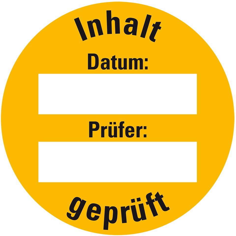 König Werbeanlagen Hinweisschild Prüfplakette Inhalt geprüft, gelb, Folie, ablösbar, Ø 30mm, 18 ...