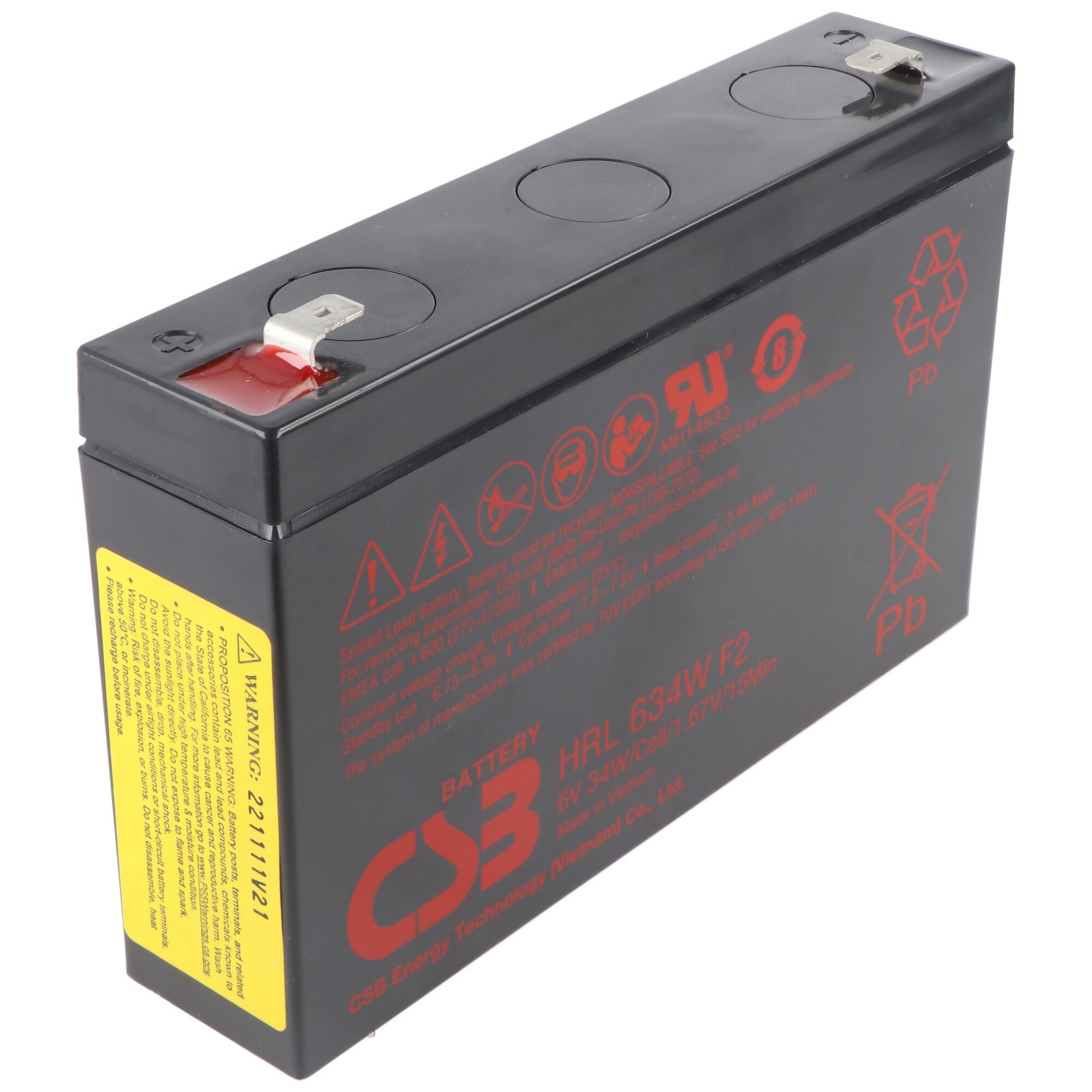 CSB CSB-HRL634W 6 Volt AGM Bleiakku 5,6Ah - 34Wh, 151x34x98,3mm Faston ...