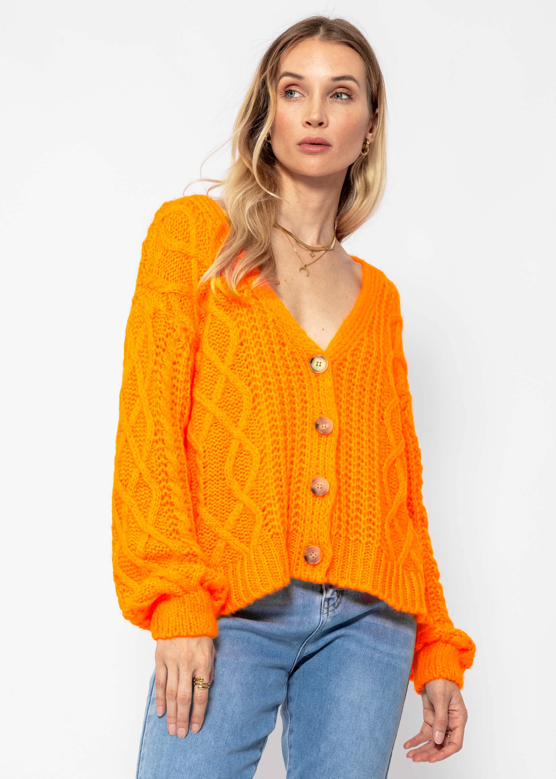 Sassyclassy Cardigan Oversize Strickjacke Damen Mit Zopfmuster Elegant