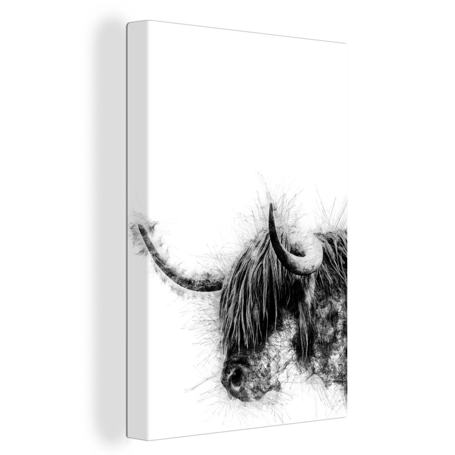 OneMillionCanvasses® Leinwandbild Schottischer Highlander - Schwarz - Weiß - Abstrakt, (1 St ...