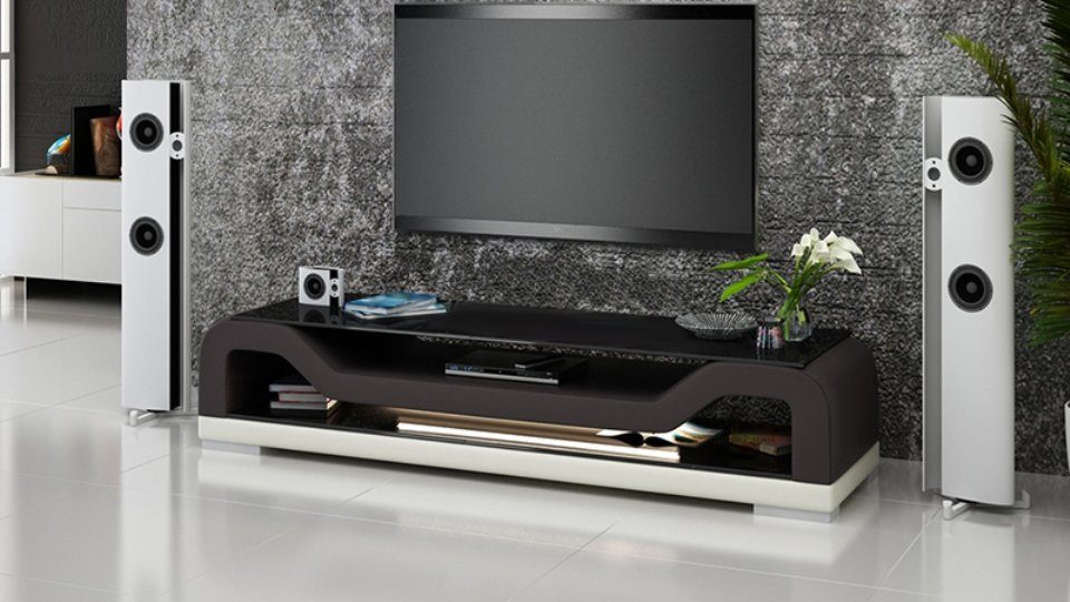 JVmoebel Sideboard RTV TV SIDEBOARD LEDER GLAS TISCH FERNSEH SCHRANK ...