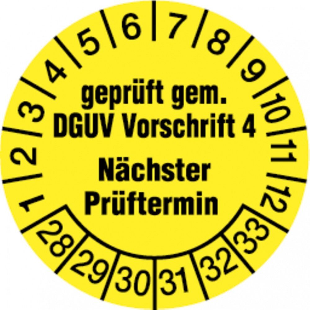 Dreifke Hinweisschild Dreifke® Prüfplakette, DGUV Vorschrift 4 Nächster Prüftermin, ge - 30