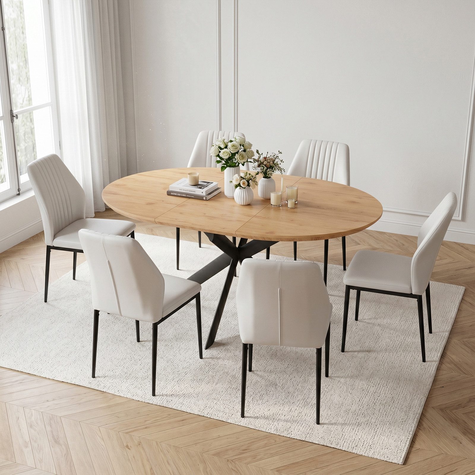 Jiexi Essgruppe Tisch-und Stuhlset, Ausziehbarer Esstisch (110-150 cm ...