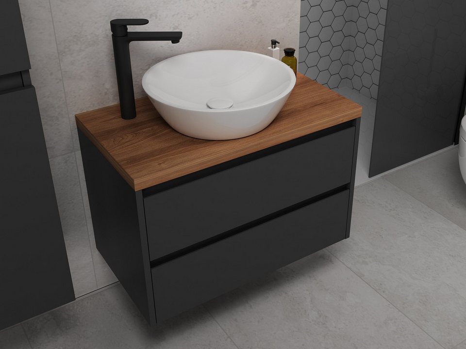 Aqua Bagno Badmöbel Set Badschrank Mit Waschbecken Anthrazit Matt