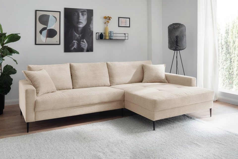 Trends By Hg Ecksofa Summer L Form In Cord Stoff Mit Metallfuß Eckcouch