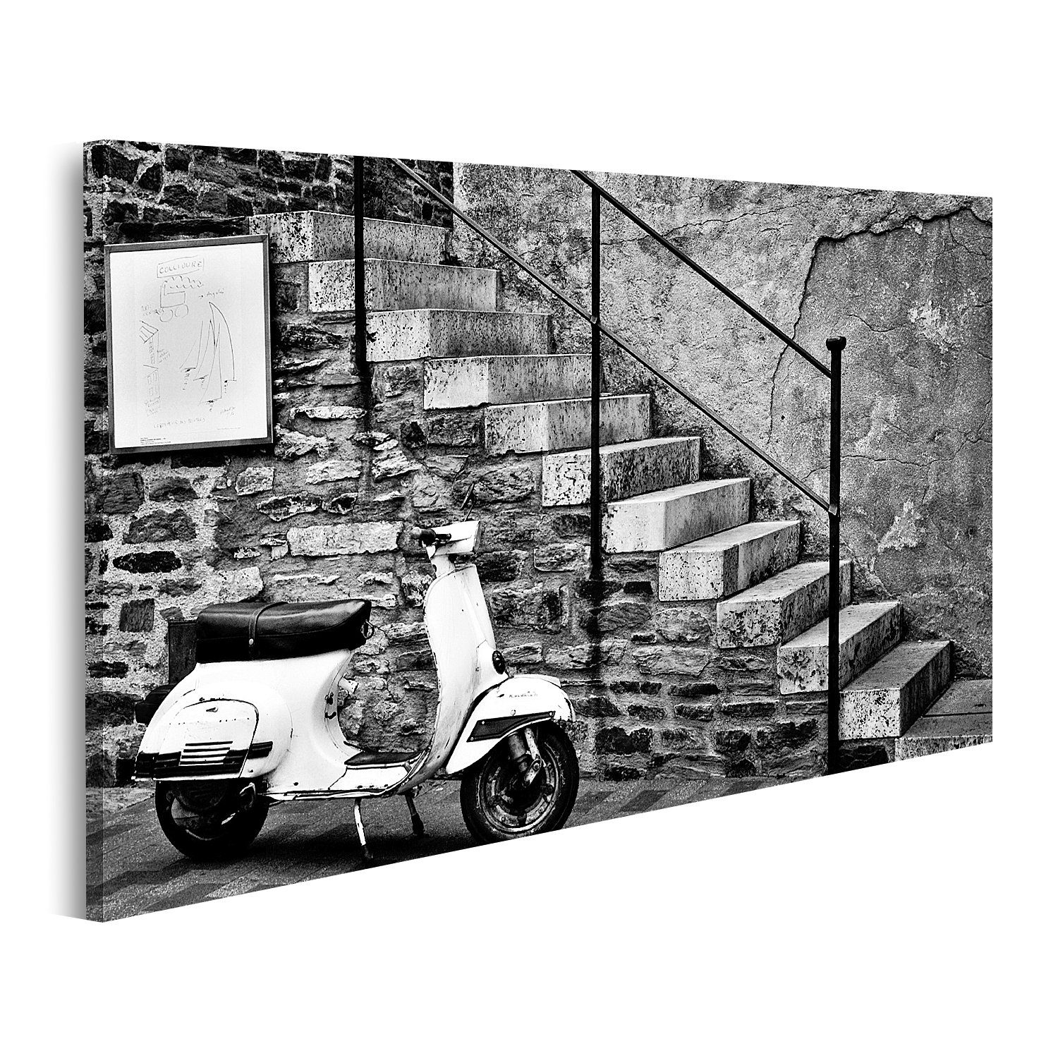 islandburner Leinwandbild »Bild auf Leinwand Alter Vespa Roller Geparkt Bei Einem Café Wandbild ...