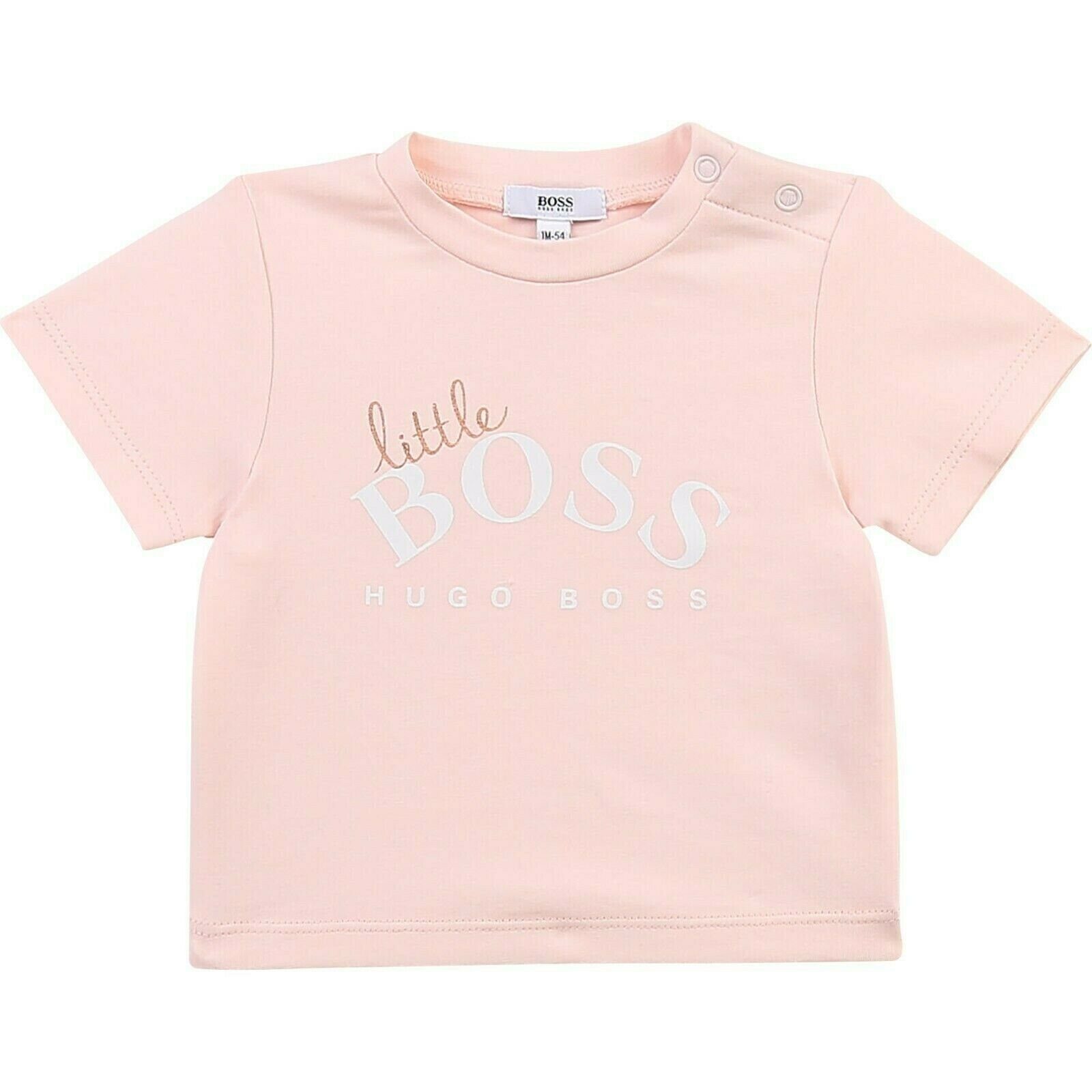 Boss Kidswear T Shirt Boss Kidswear rosa mit Logodruck Druckknopfverschluss an der Schulter