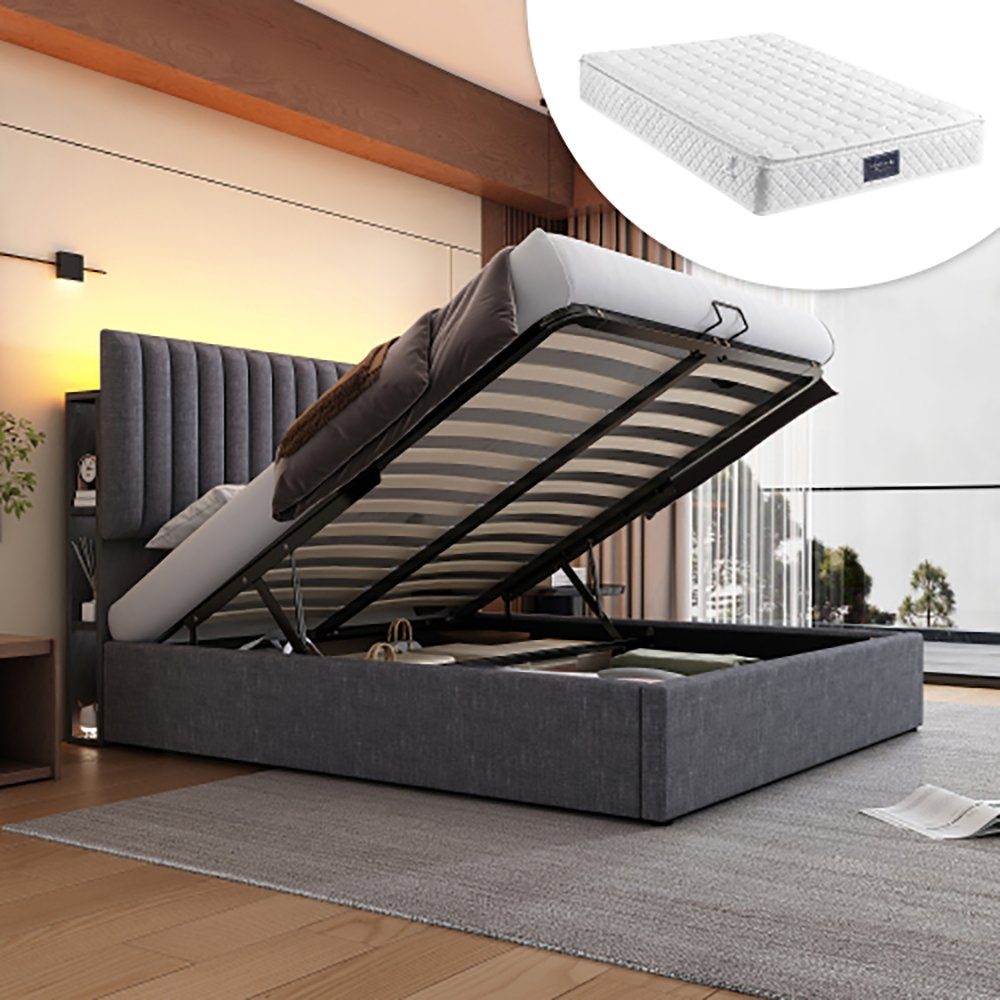Sweiko Polsterbett 140200cm Mit Matratze Stauraumbett Mit Led