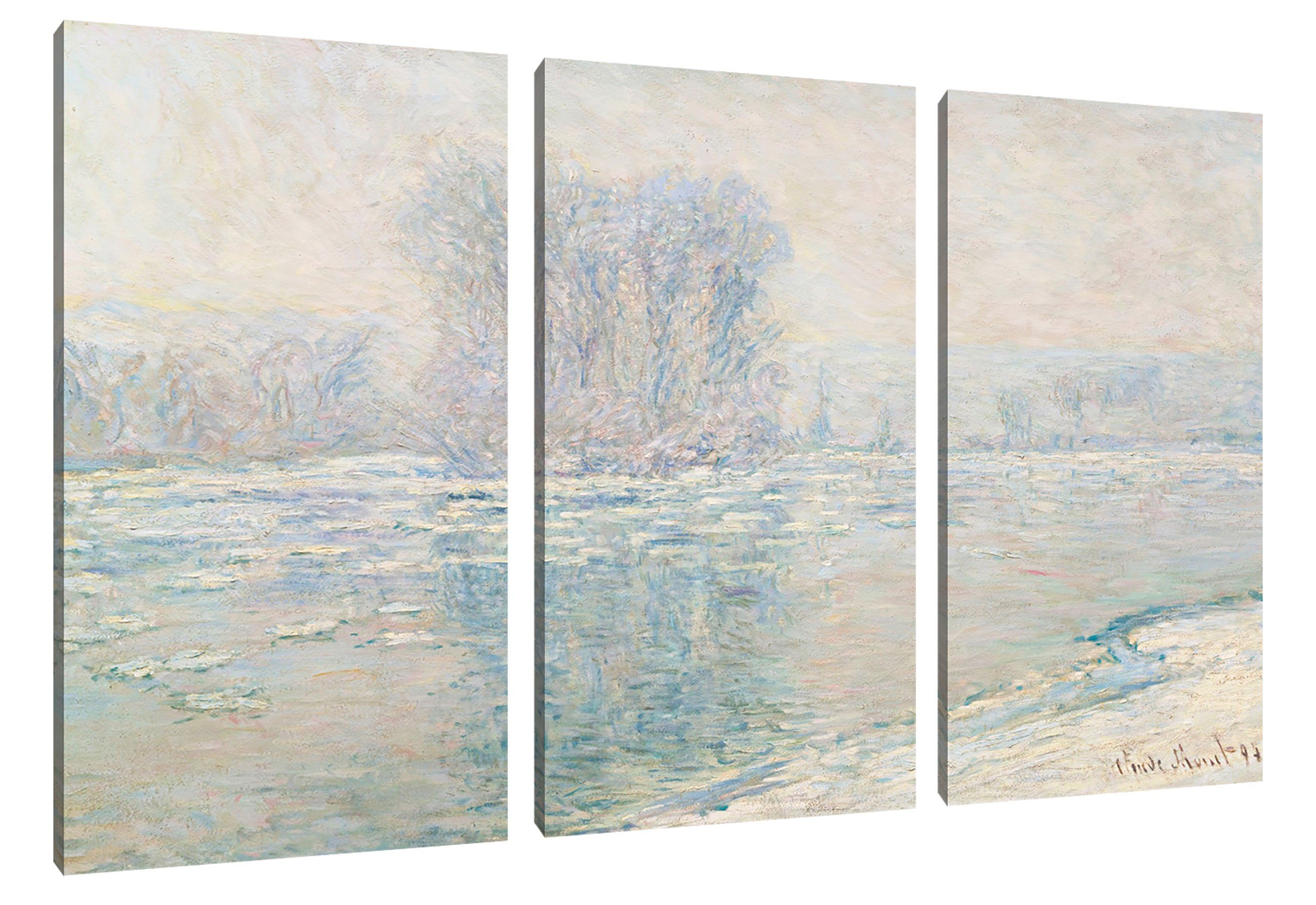 Pixxprint Leinwandbild Claude Monet - Eisschollen, Claude Monet - Eisschollen 3Teiler (120x80 ...