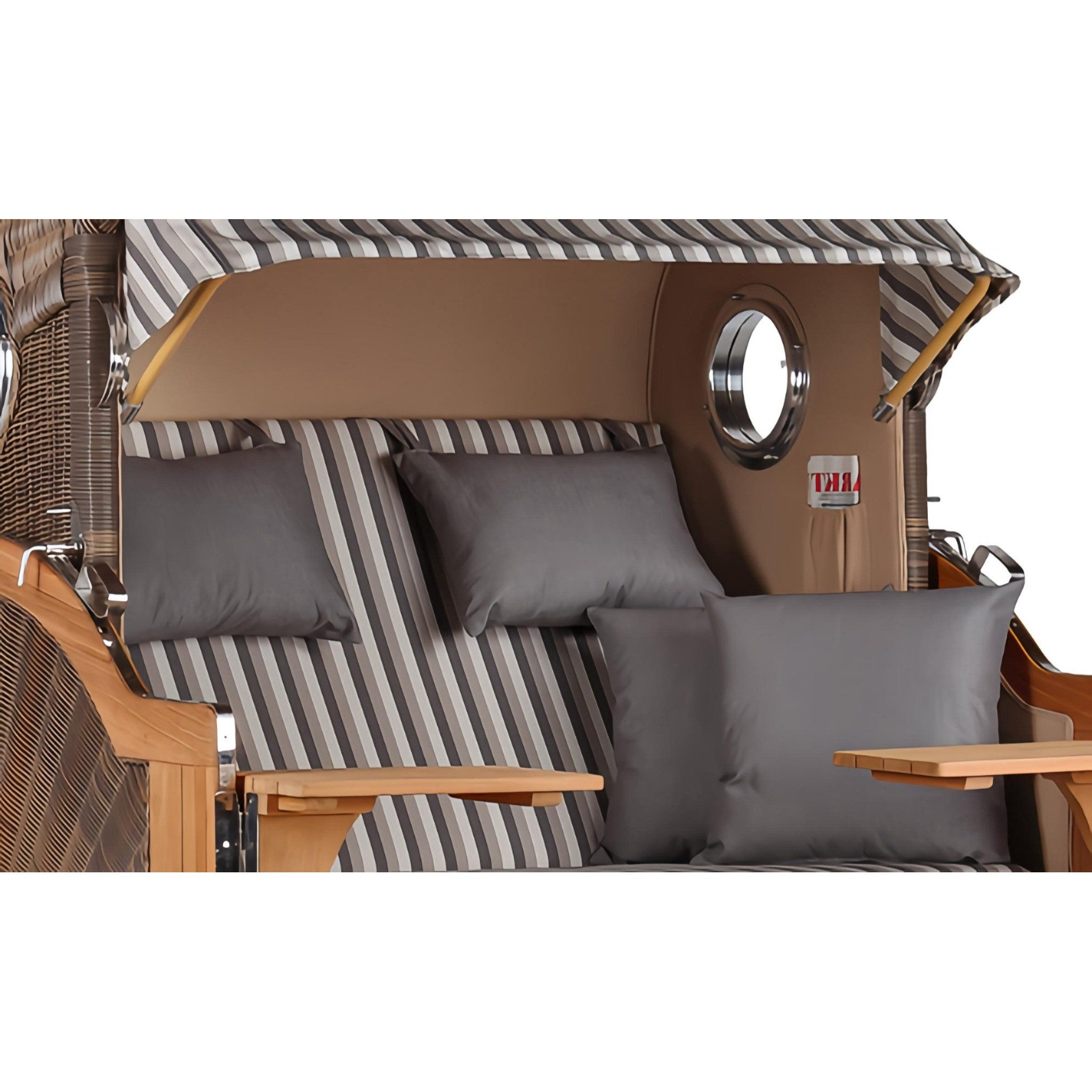 MR.DEKO Strandkorb Komplettset Düne Grande, mit Bullauge Teak PE Grey ...