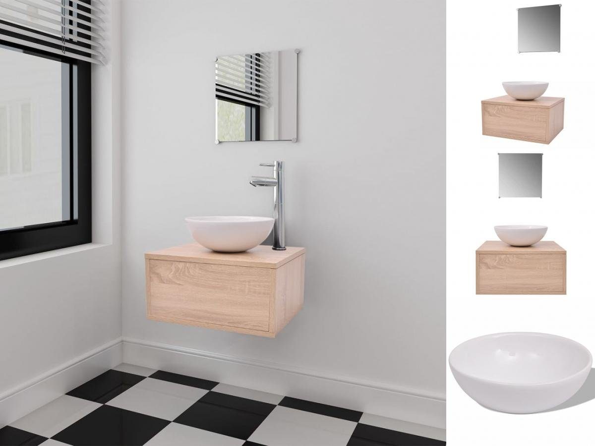 Vidaxl Waschbecken 3 Tlg Badmöbel Und Waschbecken Set Beige Badezimmer