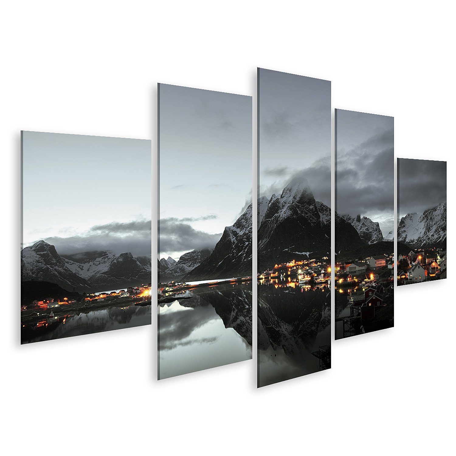 islandburner Leinwandbild Bild auf Leinwand Sonnenuntergang Dorf Lofoten Inseln Norwegen Wandbil
