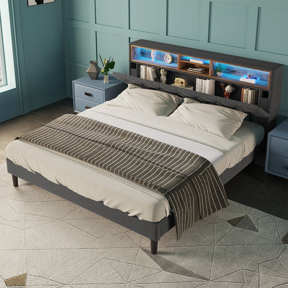 Ulife Polsterbett Doppelbett Mit Led Beleuchtung Packung 1 Bett Mit