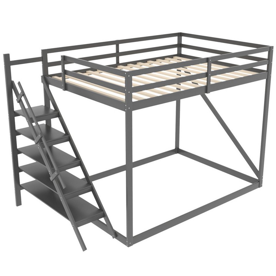 Rutaqian Hochbett Kinderhochbett 140x200 Cm Mit Sicherheitstreppe