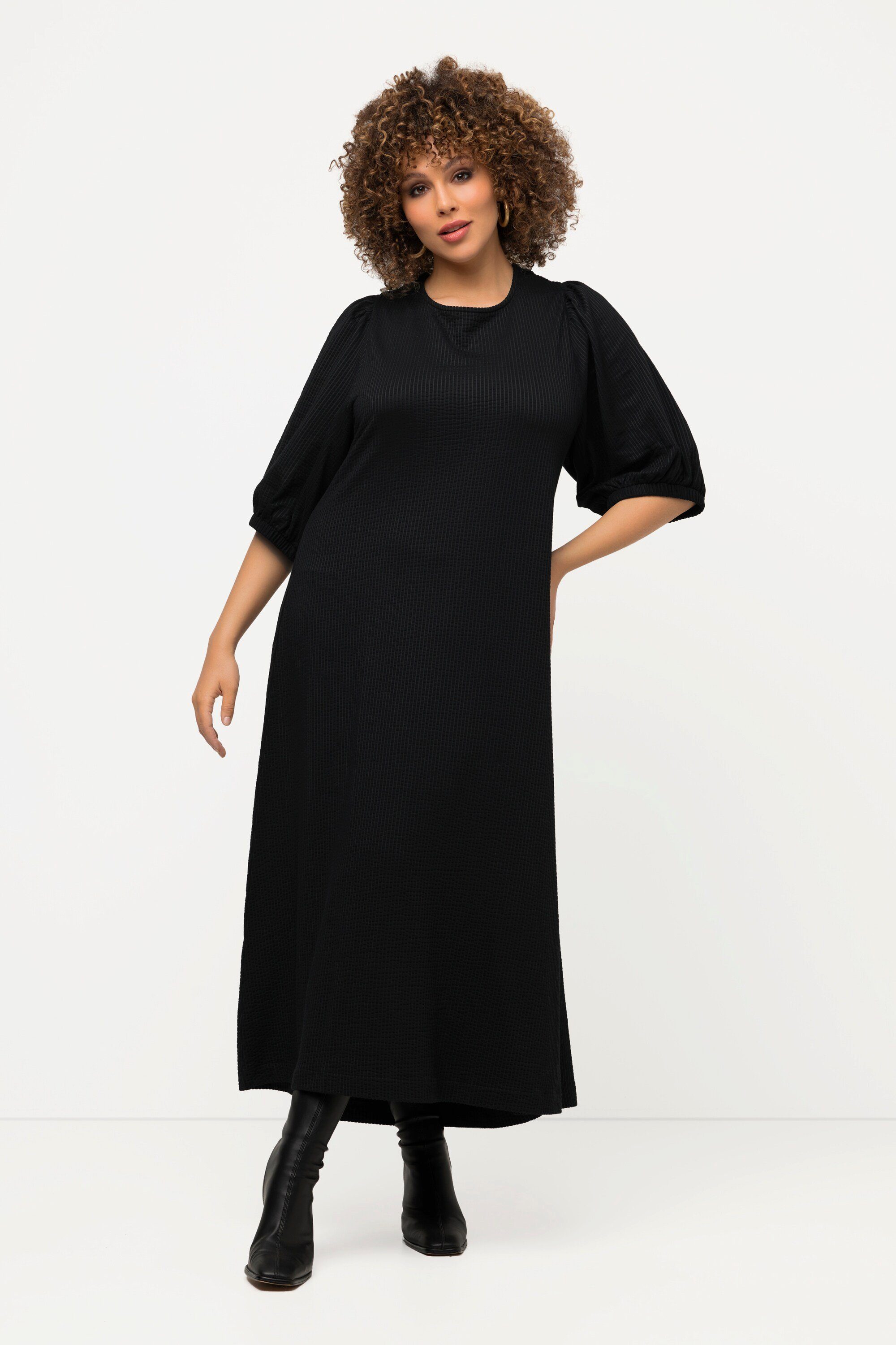 Ulla Popken Sommerkleid Midikleid Schnürung A Linie Rundhals Halbarm