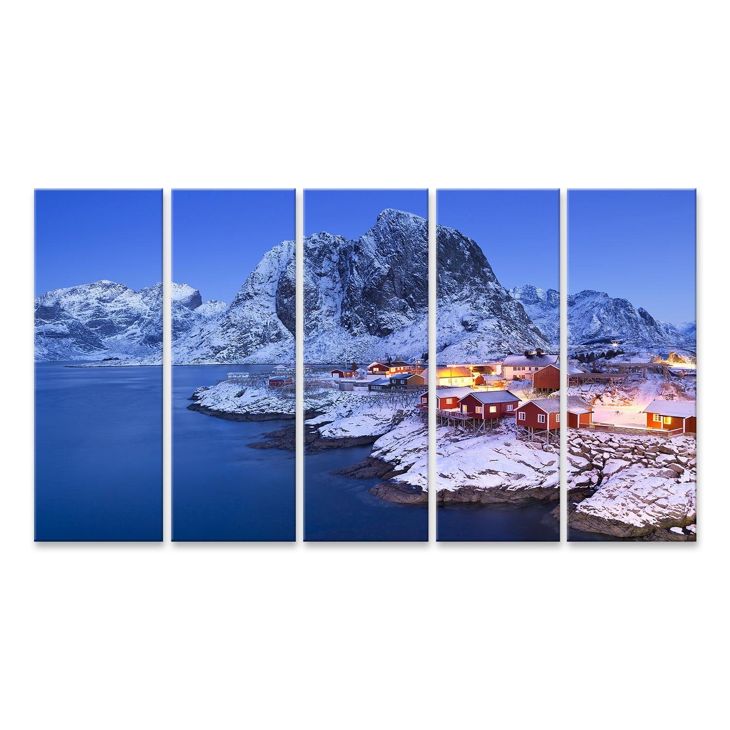 islandburner Leinwandbild Bild auf Leinwand Norwegische Fischerhütten Lofoten Winter Wandbild ...