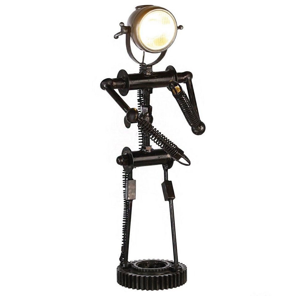 Gilde Dekoobjekt Mf Metall Stehlampe Lampe Roboter Antik Schwarz Eisen