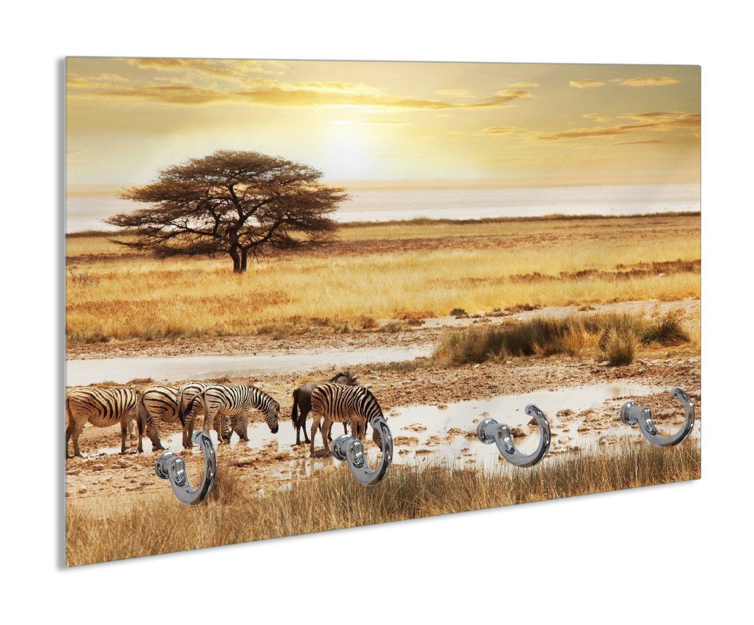Wallario Schlüsselbrett Safari In Afrika Eine Herde Zebras Am Wasser