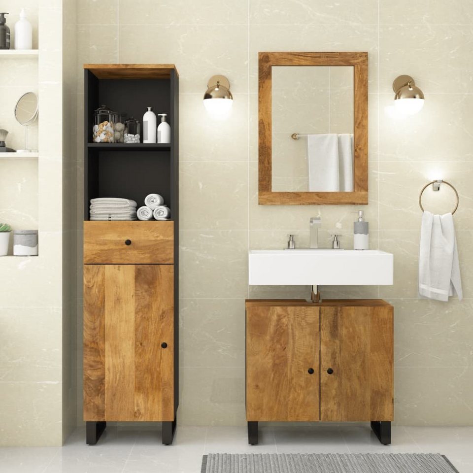 Vidaxl Badezimmer Set 3 Tlg Badmöbel Set Massivholz Mango 3 St