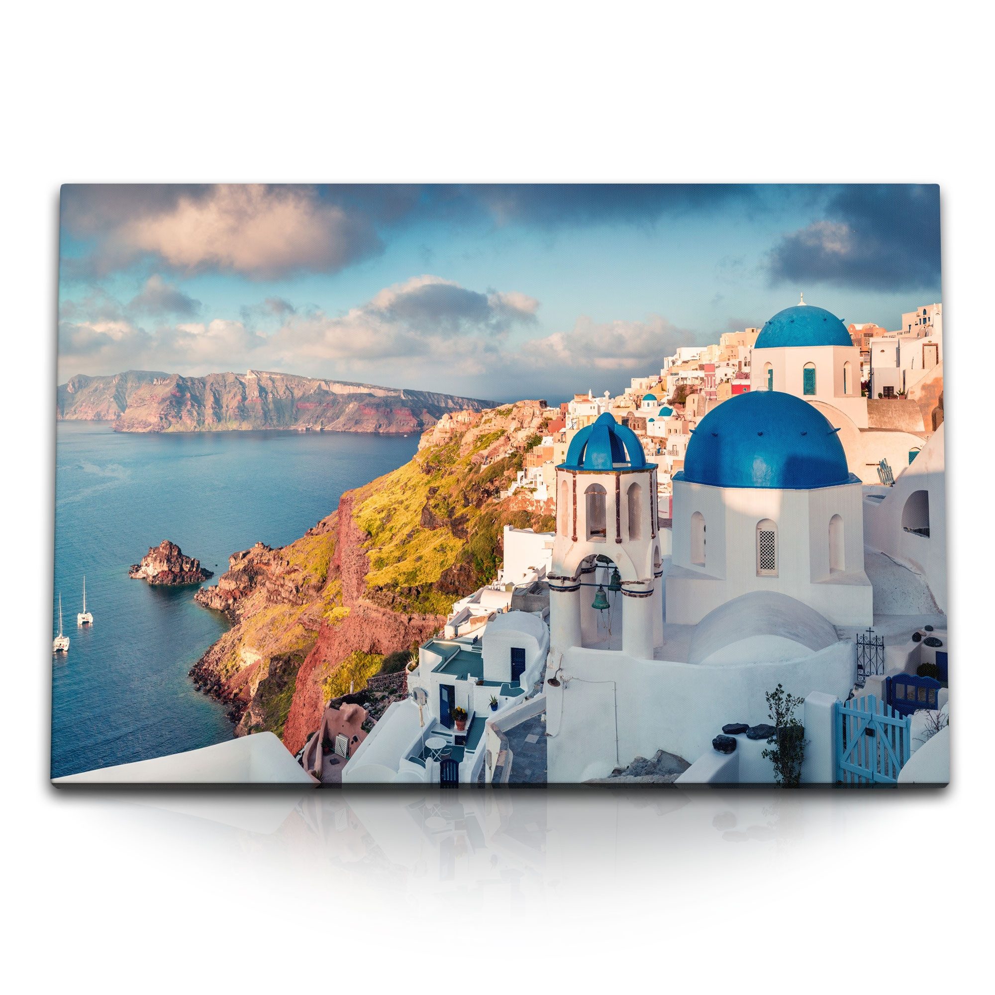 Sinus Art Leinwandbild 120x80cm Wandbild auf Leinwand Griechenland Santorini weiße Häuser Mit ...