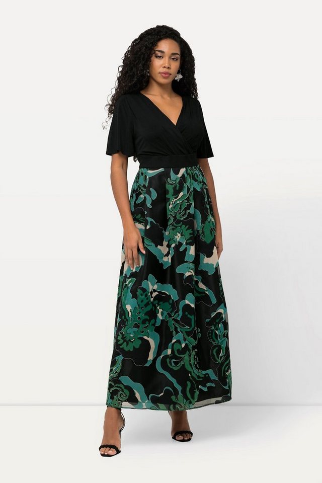 Ulla Popken Abendkleid Ausbrenner Maxikleid A Linie V Ausschnitt Halbarm