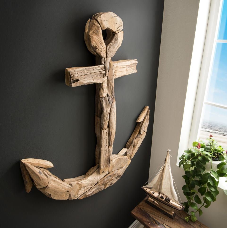 More2Home Wanddekoobjekt Deko-Anker, MARITIM, Teakholz, 90 cm