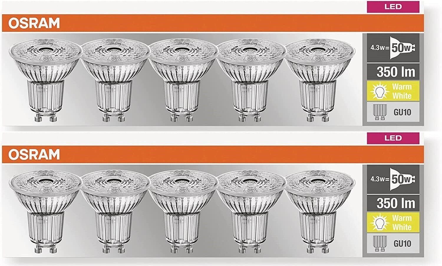 Osram LED Einbaustrahler BASE PAR16 4,3W = 50W GU10 Strahler Reflektorlampe [10er], LED fest ...