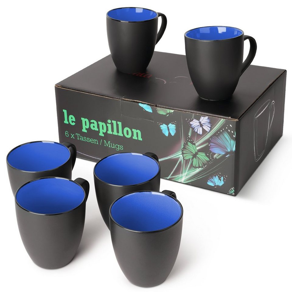 Miamio Kaffeeservice 6 X 350ml Kaffeetassen Set Le Papillon Keramik