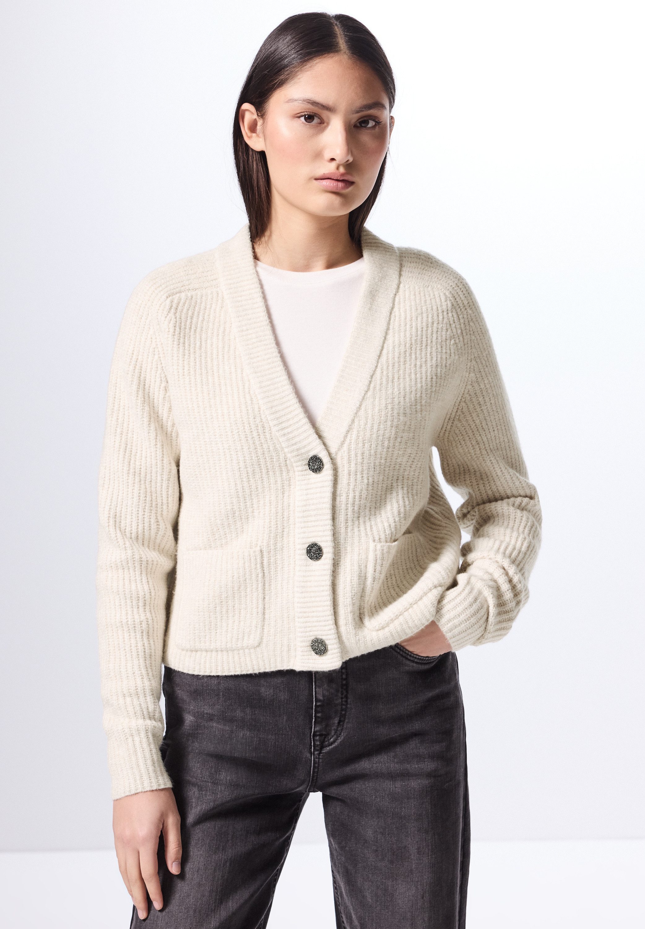 STREET ONE STUDIO Cardigan mit V-Ausschnitt, Aufgesetzte Taschen