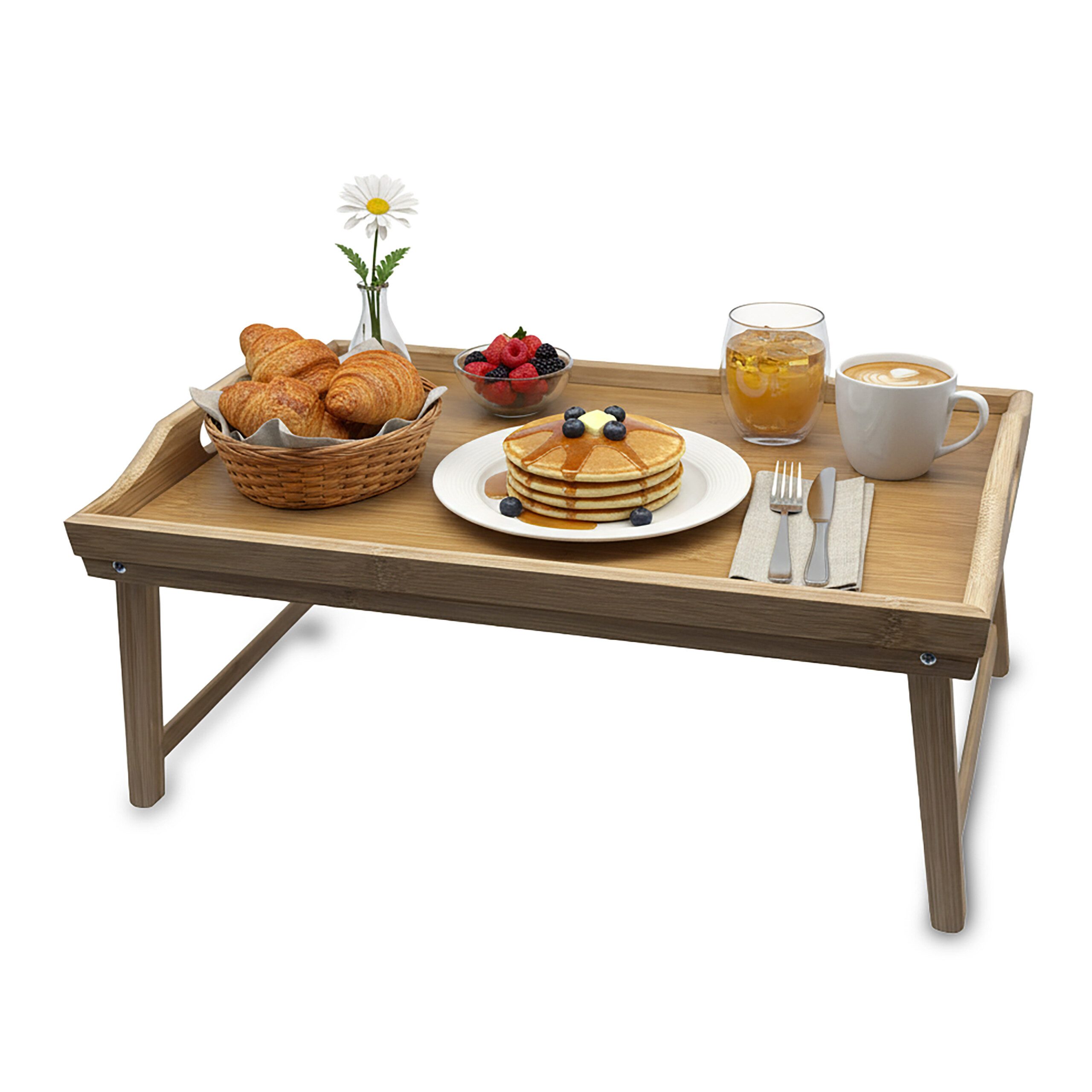 relaxdays Tabletttisch Betttablett aus Bambus, Weiss-grau