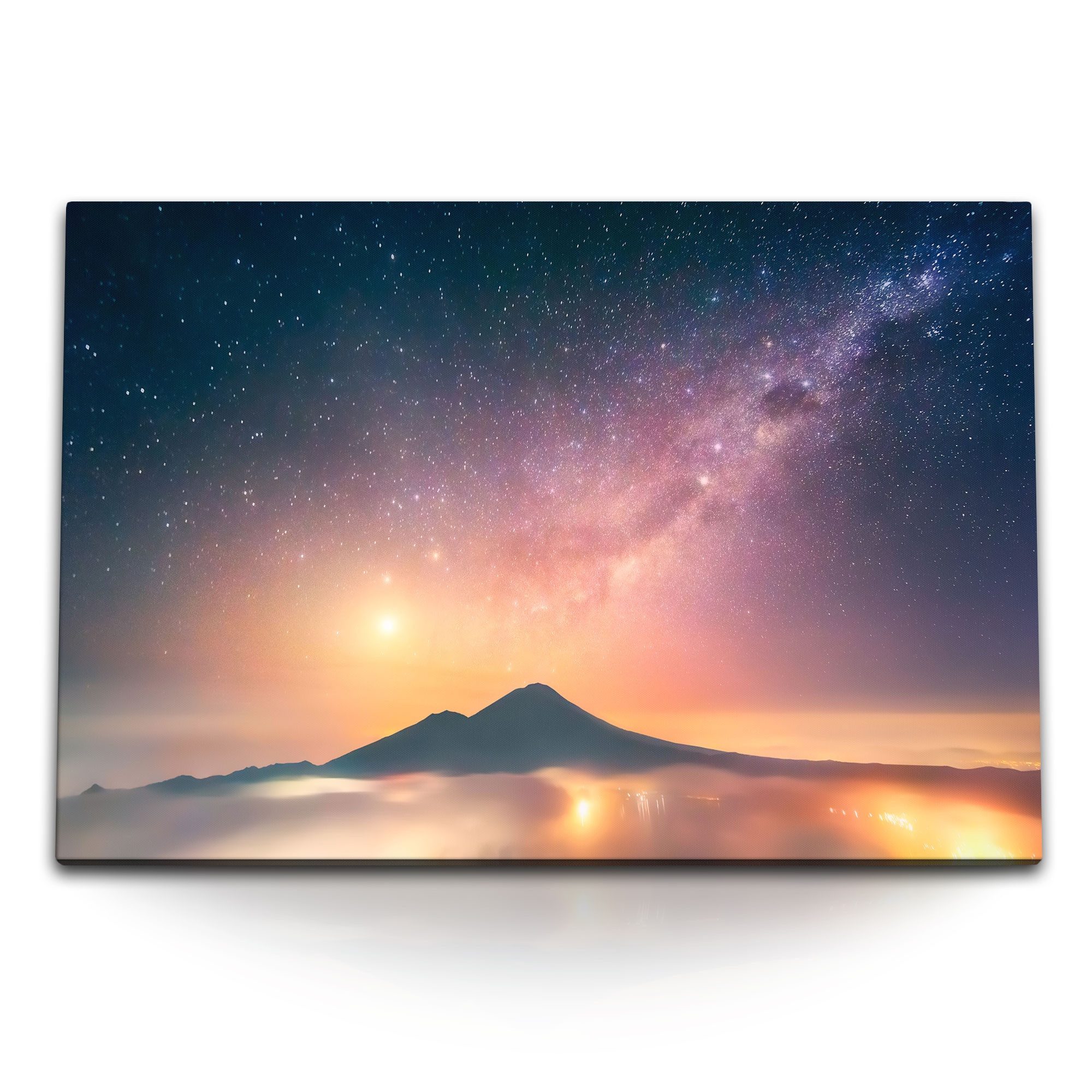 Sinus Art Leinwandbild 120x80cm Wandbild auf Leinwand Astrofotografie Berge Sterne Milchstraß ...